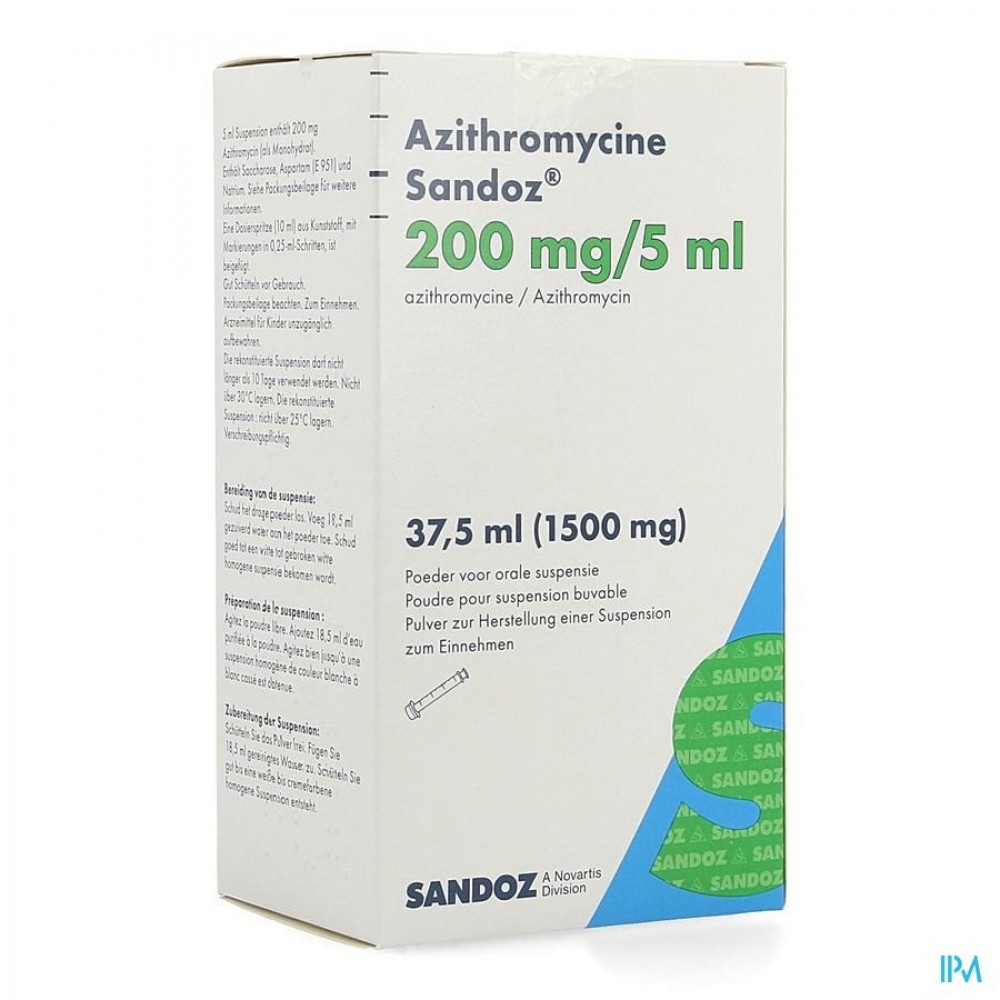 Azithromycine Sandoz 200mg/5ml Pulv Susp Or 37,5ml | Apotheek Bouckaert