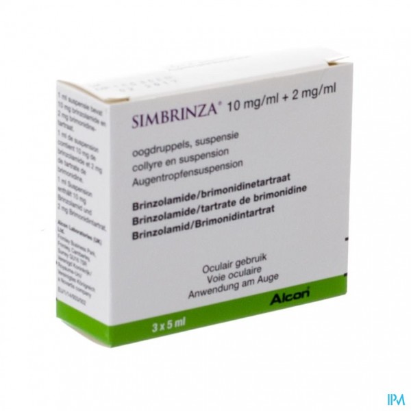 Simbrinza 10mg/ml + 2mg/ml Oogdruppels Susp 3x5ml | Apotheek Bouckaert